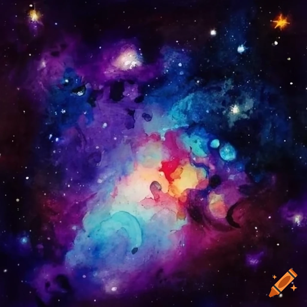 Colorful cosmic stars and galaxies in watercolor style on Craiyon