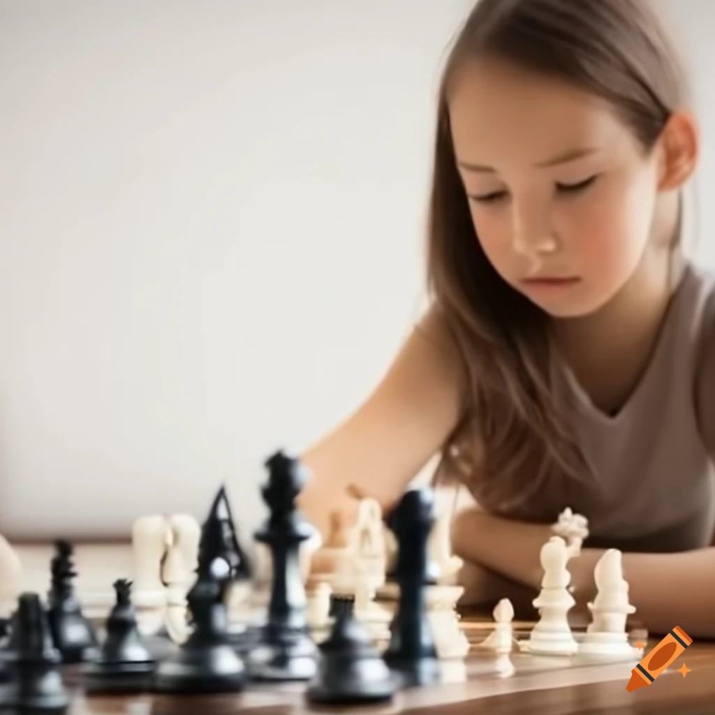 Girl playing chess on Craiyon