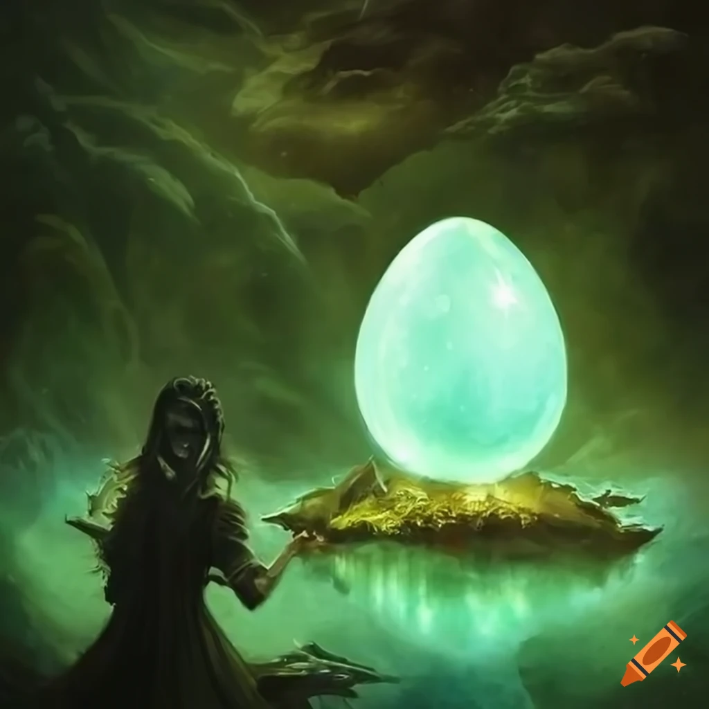 Magical luminous egg in dark fantasy art by Greg Rutkowski on Craiyon