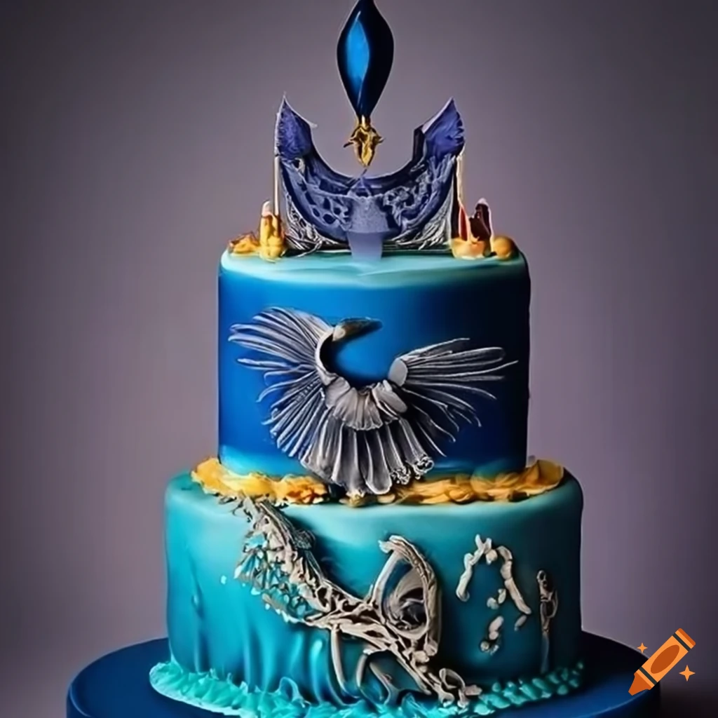 Ravenclaw-themed birthday cake with hogwarts house emblems on Craiyon