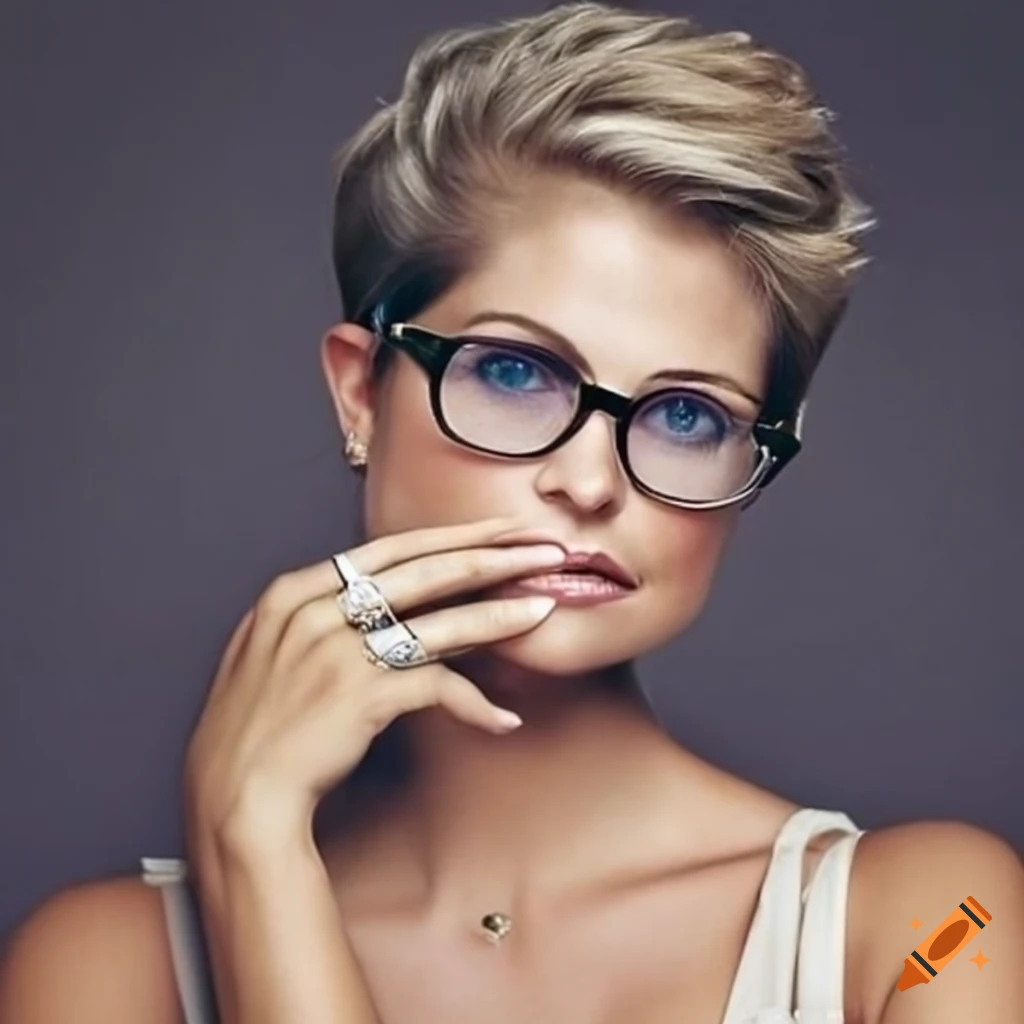 Elegant princess madeleine with pixie haircut and stylish glasses on ...