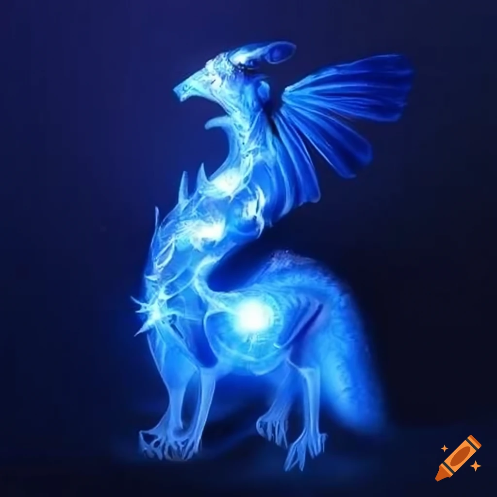 Blue luminous mystical creature on Craiyon