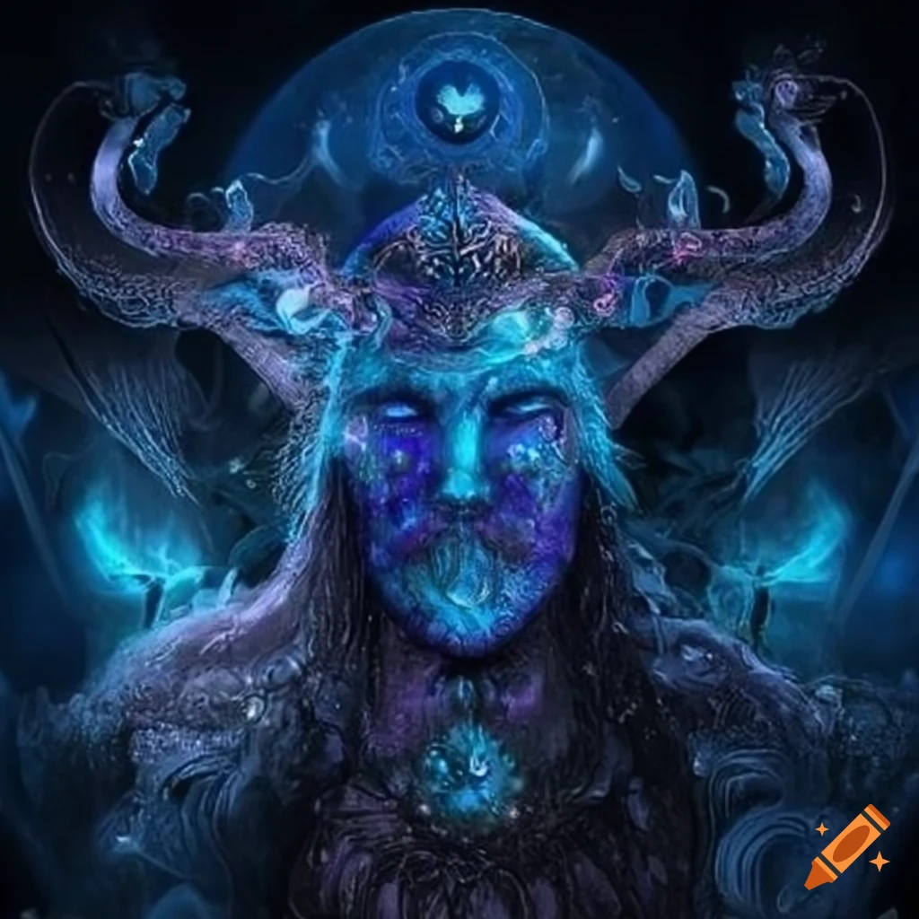 Norse god adorned with crystals in opulent gem-filled setting on Craiyon