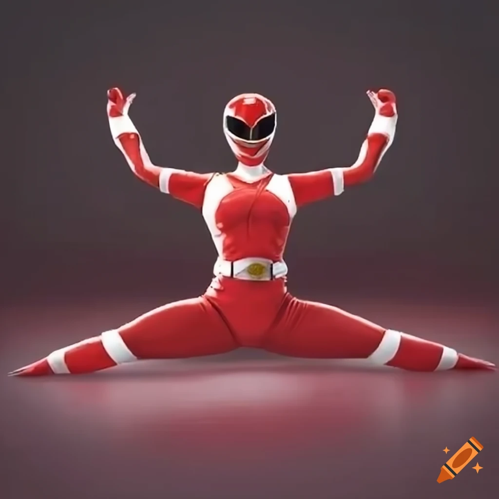 Red power ranger practicing yoga on Craiyon