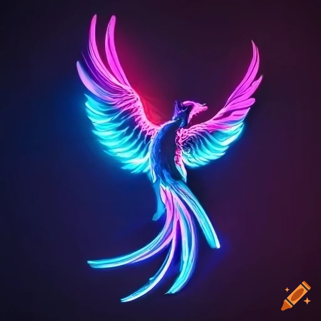 Phoenix in neon colors on Craiyon