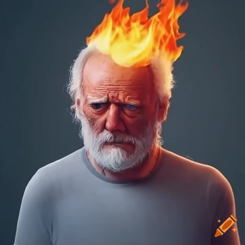 Harold extinguishing fire on his head with an extinguisher on Craiyon