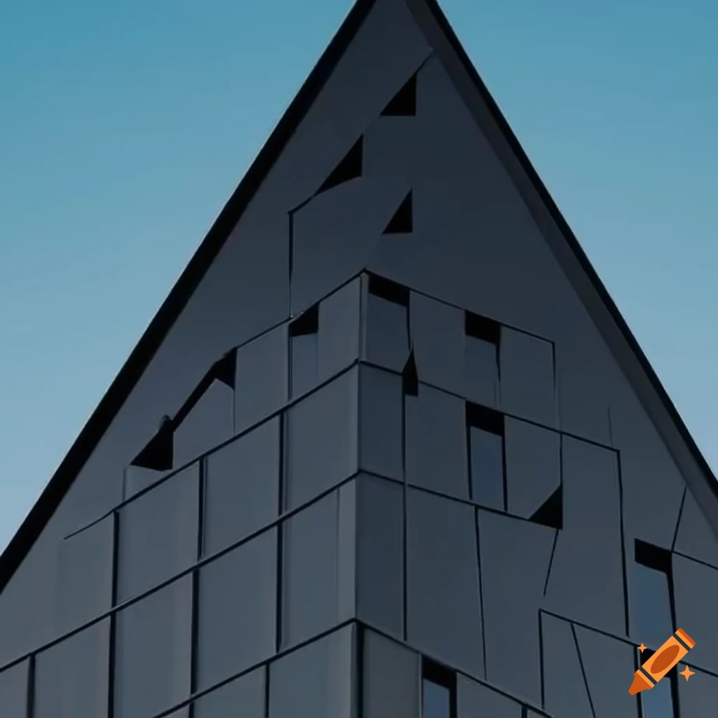 Black triangular metallic building without windows on Craiyon