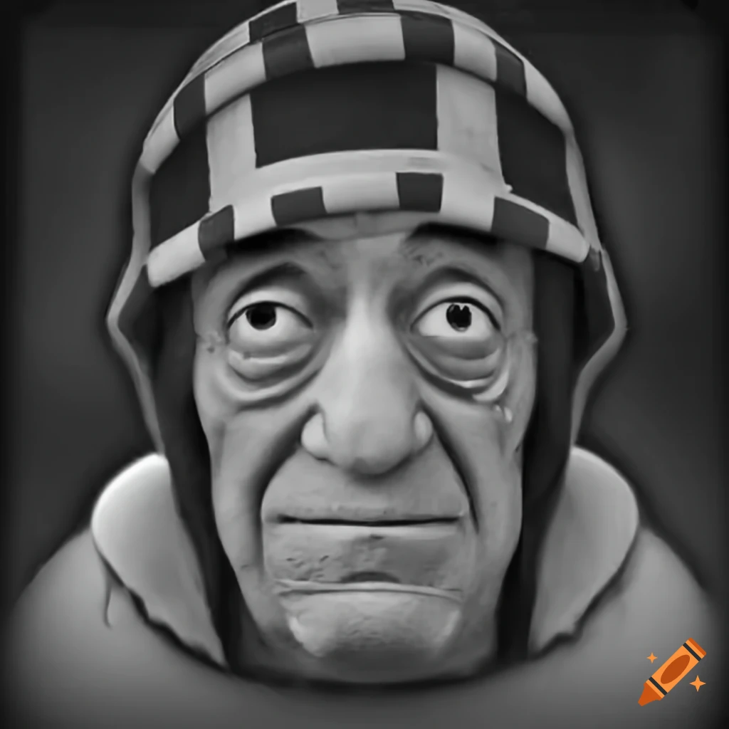 Black and white photorealistic cursed meme of chavo del ocho on Craiyon