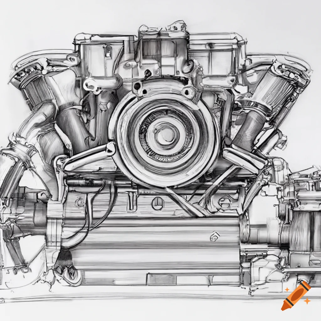 Precise drawing of a porsche flat six-cylinder racing engine on Craiyon