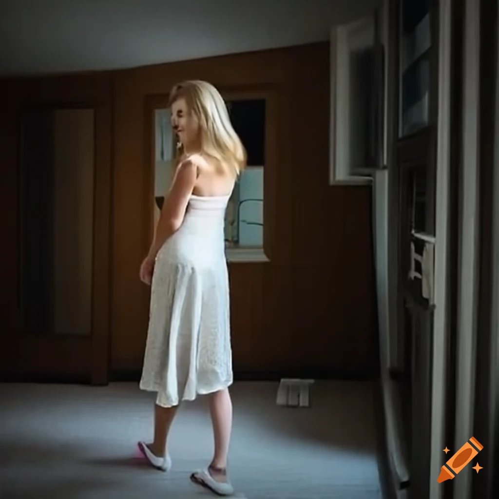 Blond girl entering a house on Craiyon