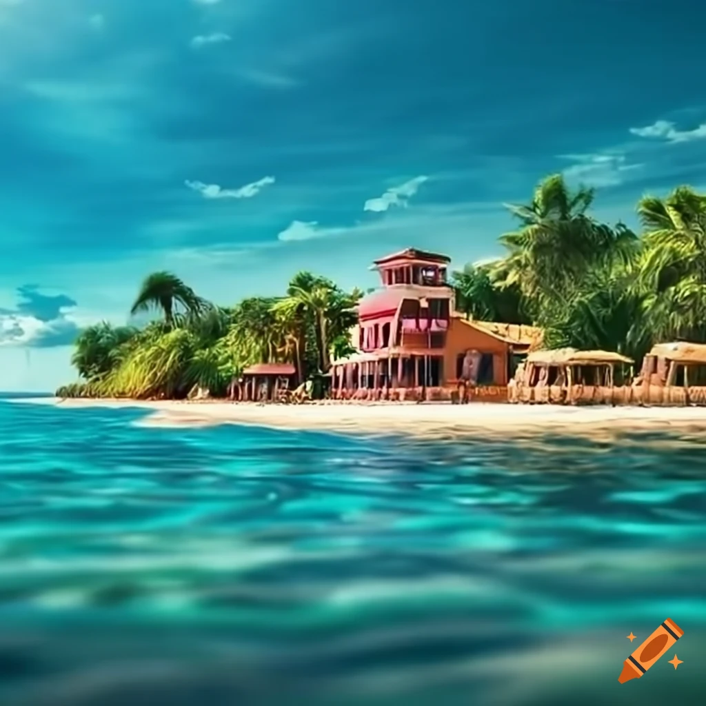 Beach village scenery on Craiyon