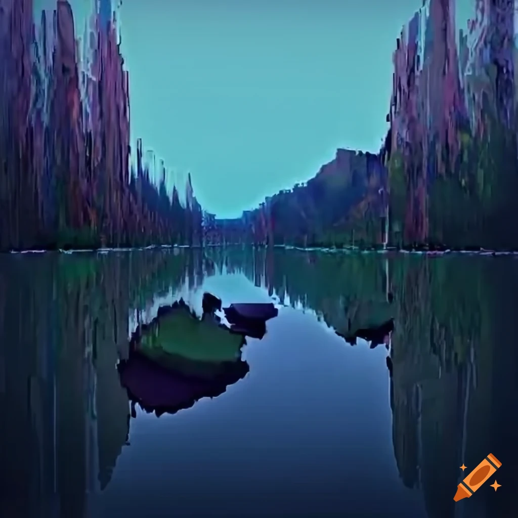 Nature landscape with pixel sorting glitch art and distortion effects ...