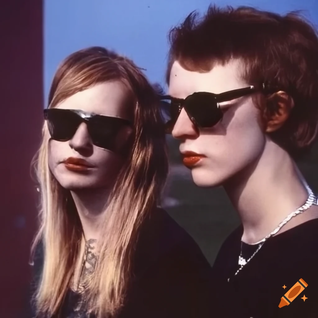 Ocean beach with a duo band in the distance wearing sunglasses, 1976 ...