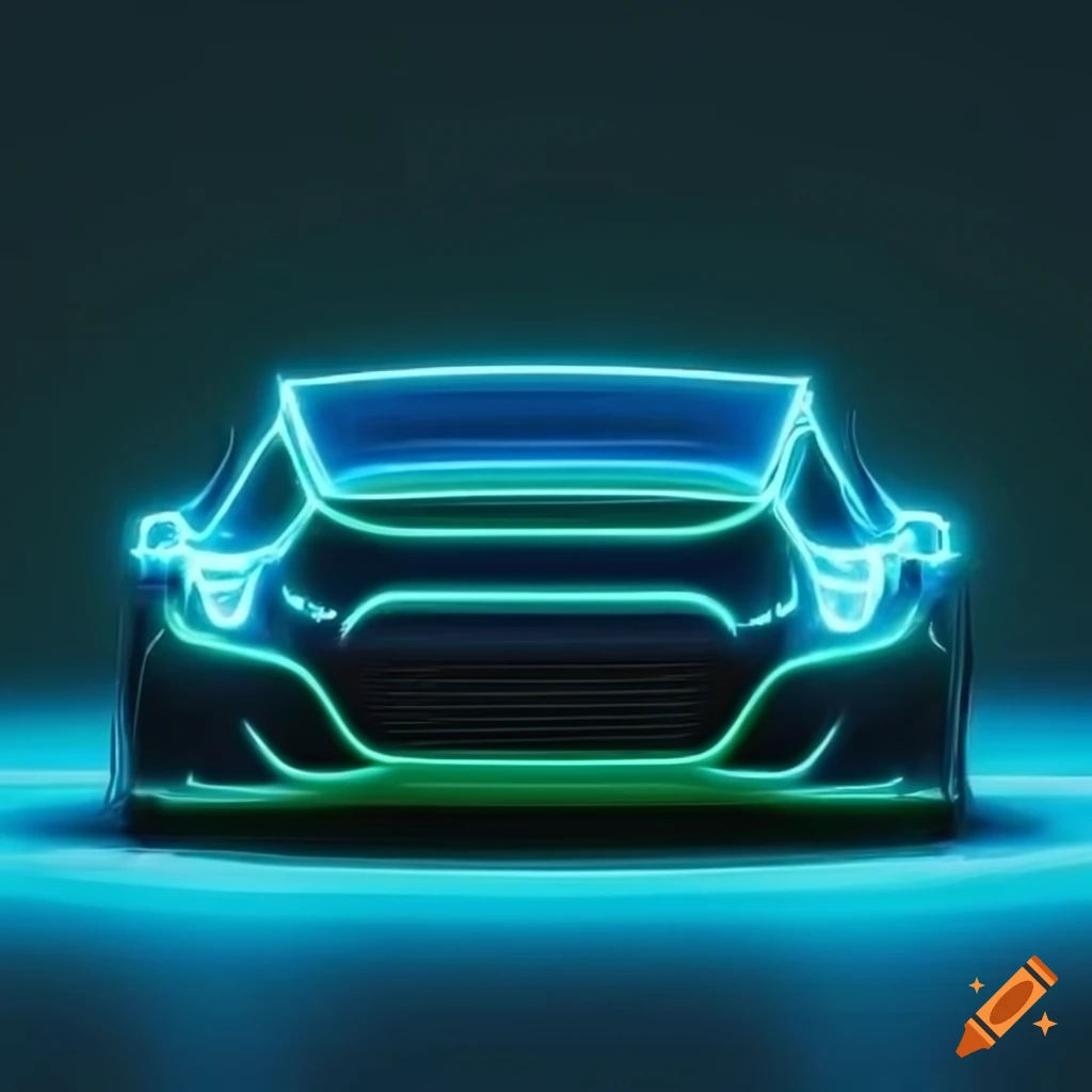Neon car on a dark blue to light green background on Craiyon
