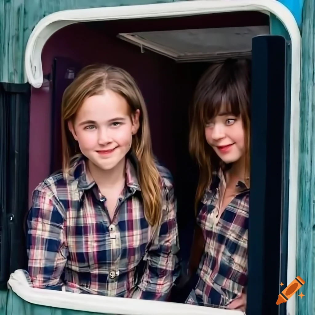 Irimia Twins Singers In Country Style Clothing Standing In Caravan
