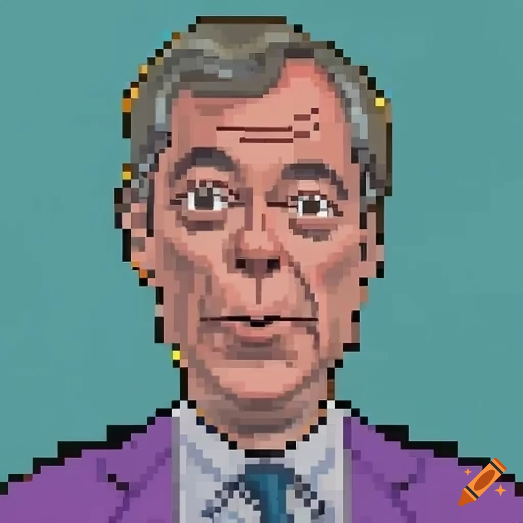 Pixelated caricature of nigel farage in retro 1990s videogame on Craiyon