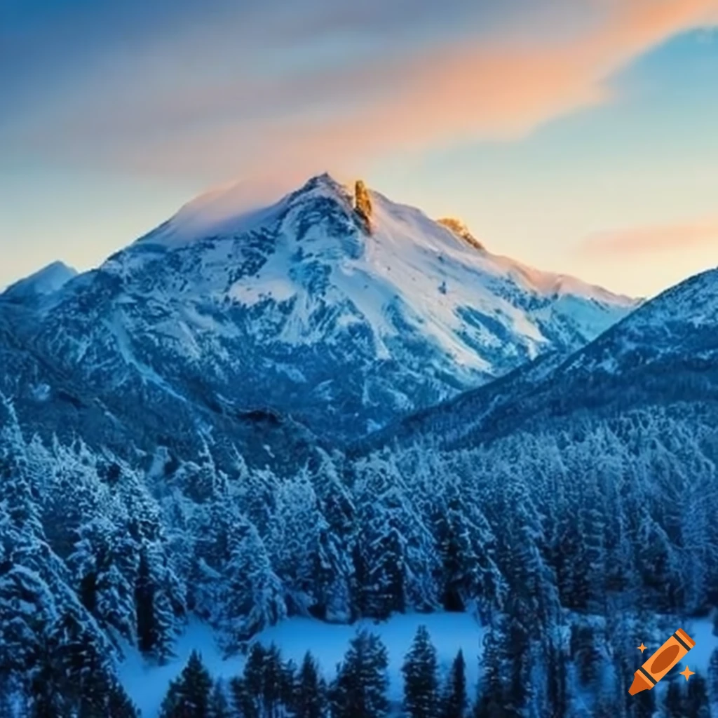 Snowy and cold mountain landscape on Craiyon