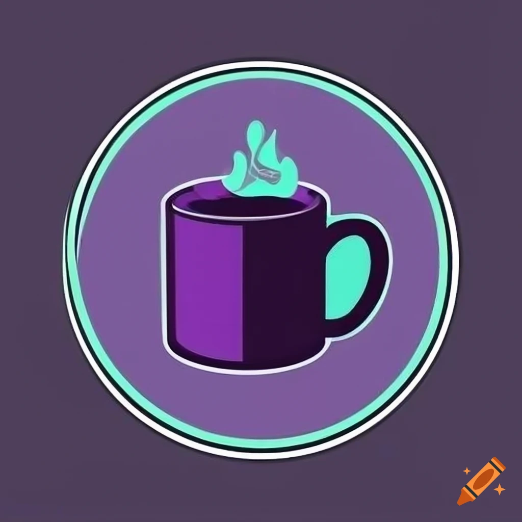 Minimalist coffee mug design in dark purple and mint colors on Craiyon