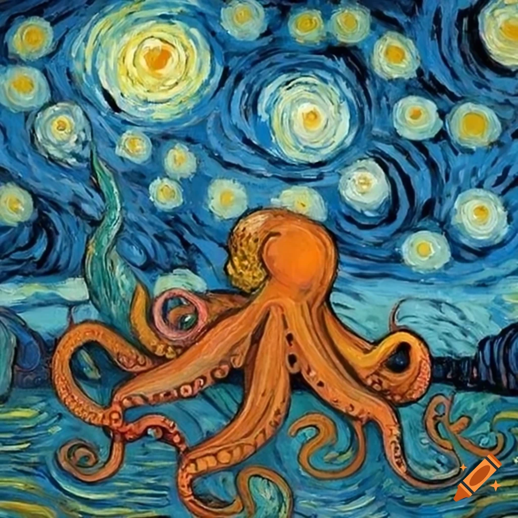 Starry night painting with an octopus by van gogh on Craiyon
