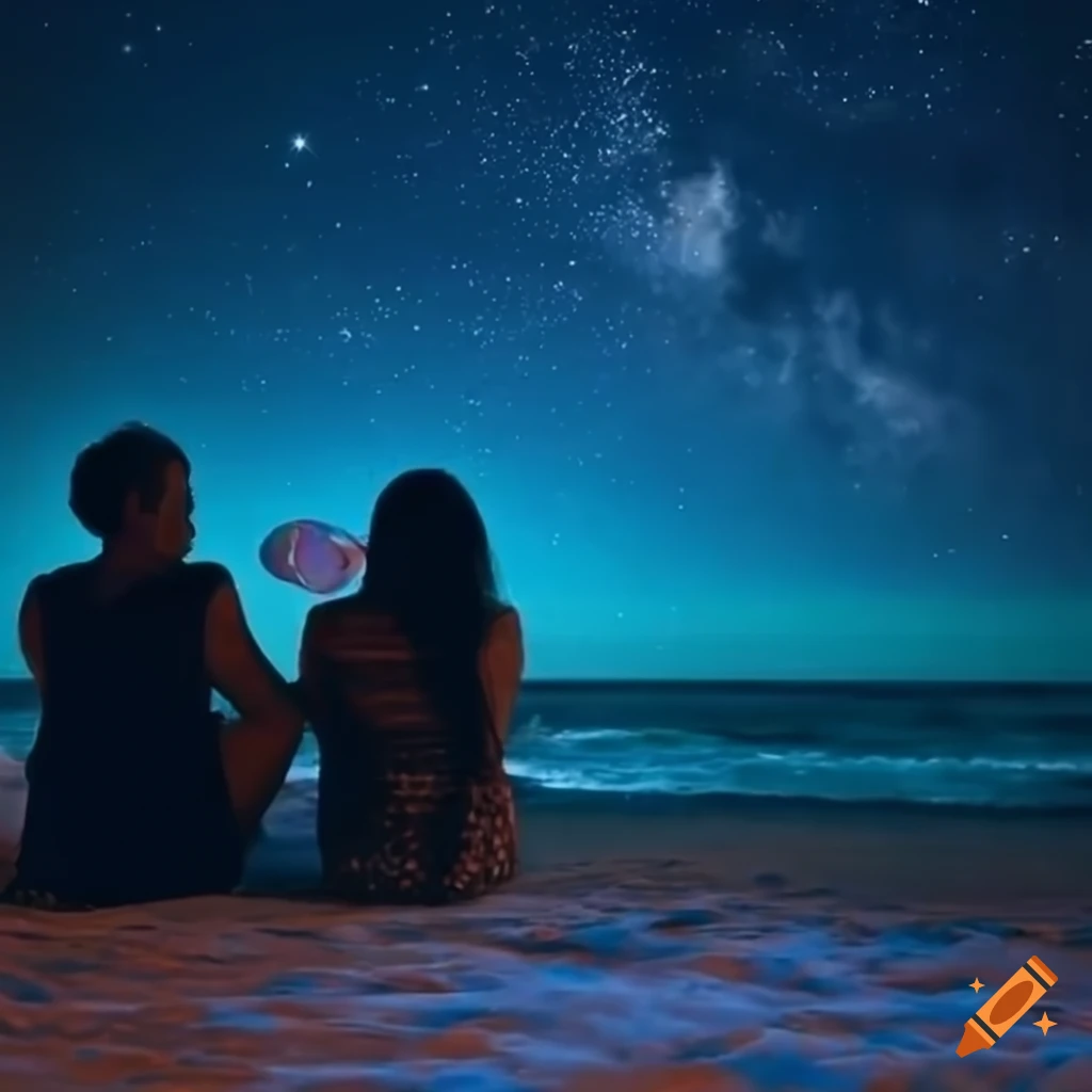 Friends enjoying a summer night at the beach on Craiyon