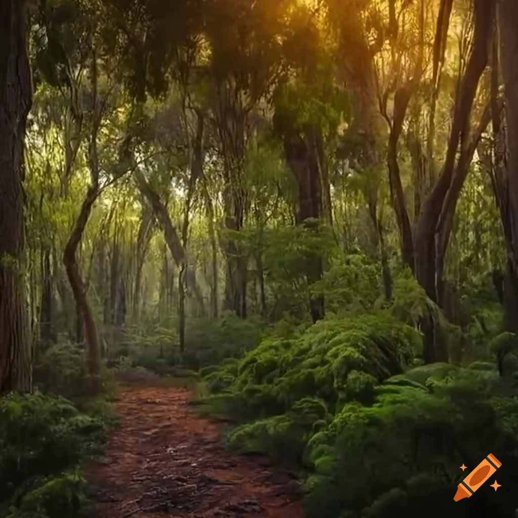 Australian outback rainforest landscape in the morning on Craiyon