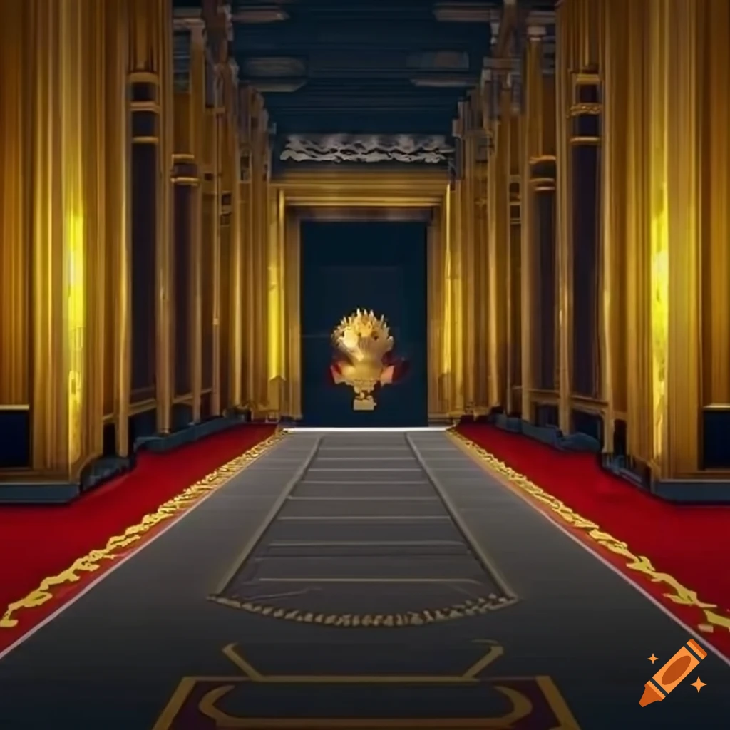 Dark gold hallway with pillars and red carpet like Pokemon HeartGold's ...