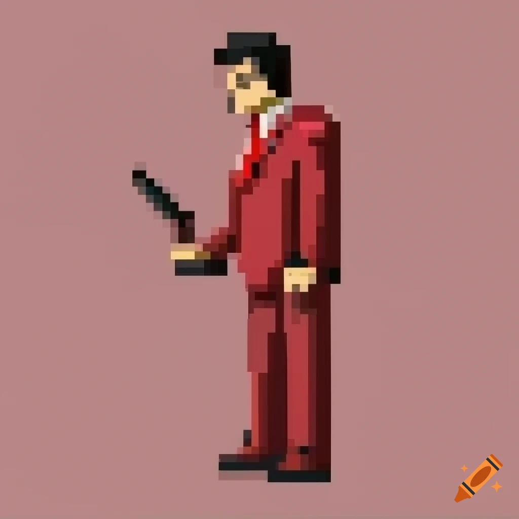 Pixel art man wearing a red suit in side perspective on Craiyon