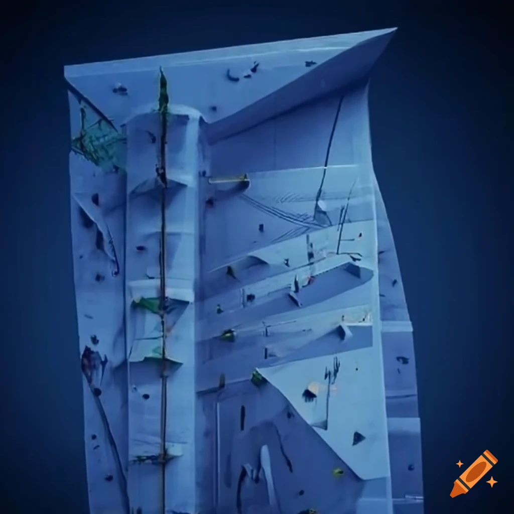 Innovative blueprint of a rock climbing wall design on Craiyon