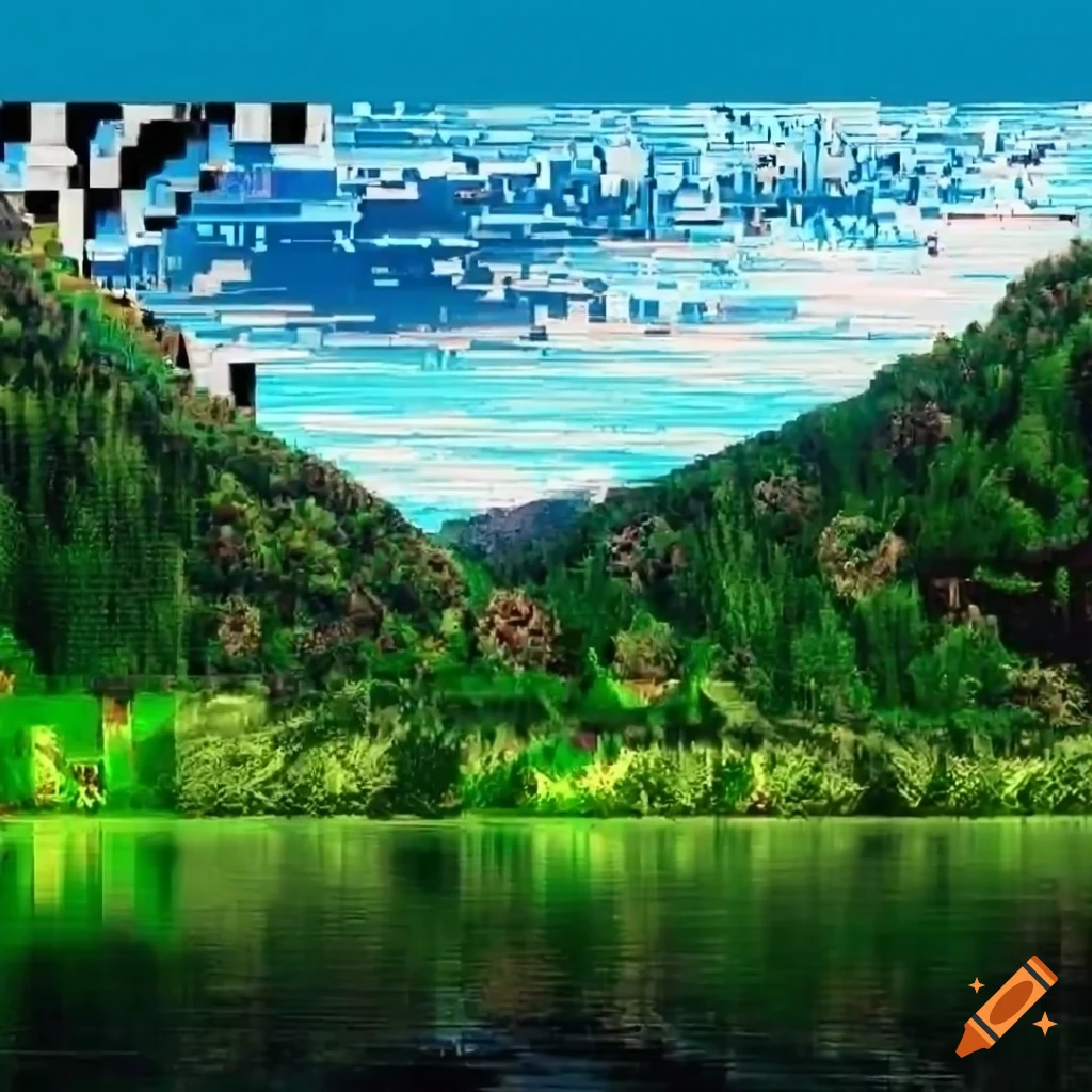 Nature landscape with pixel sorting glitch art on Craiyon