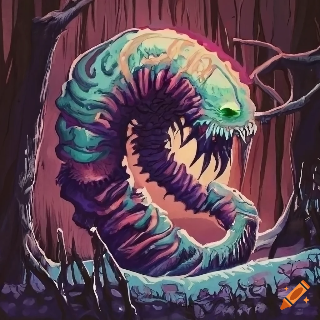 Small wurm in a winter forest in an old drawing style on Craiyon
