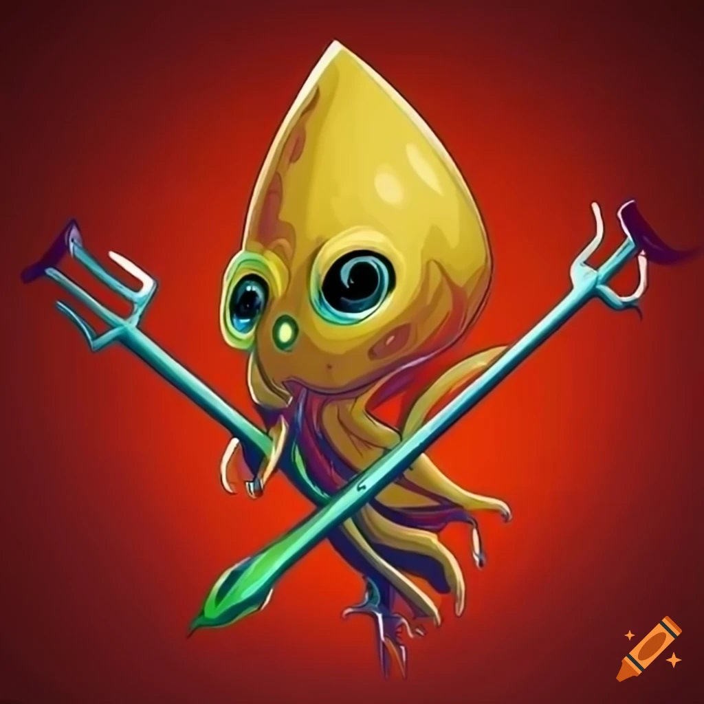 Cartoon supreme leader alien squid with body armor and trident on Craiyon