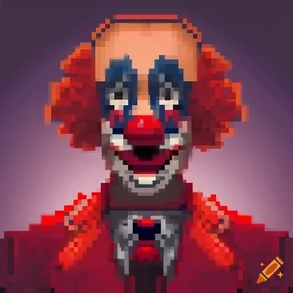 Pixel art clown man in red suit from the side on Craiyon