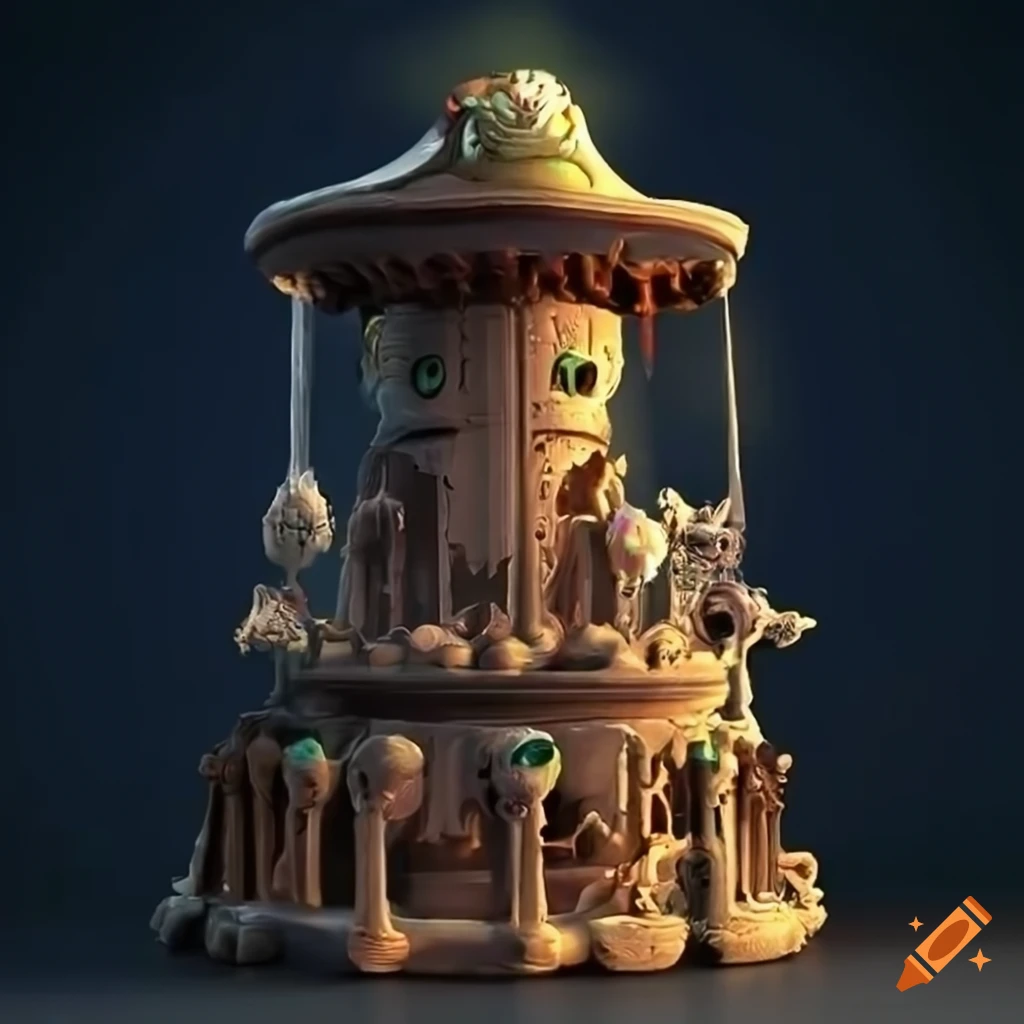 3d miniature model of a futuristic shrine with photorealistic magic ...