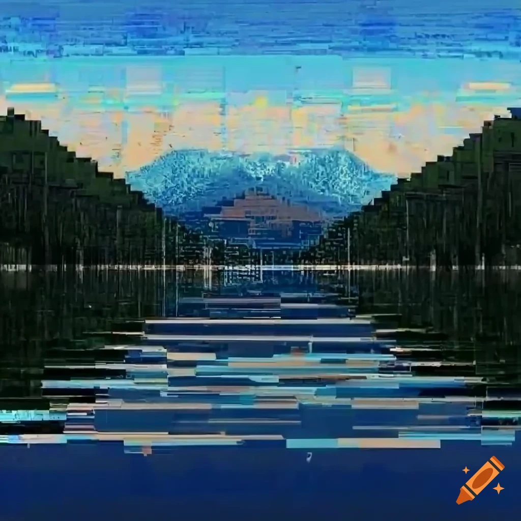 Nature landscape with pixel sorting glitch art on Craiyon
