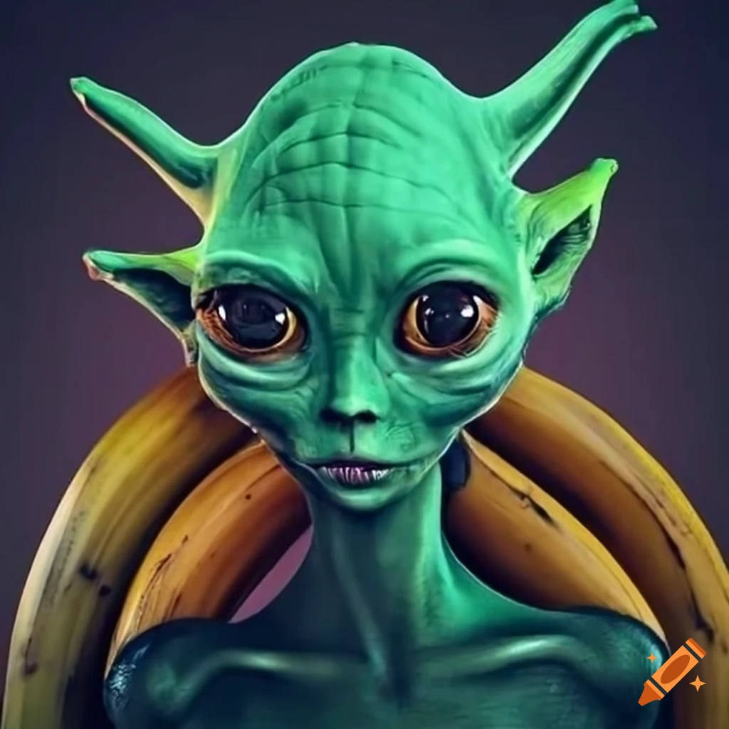 Creative artwork featuring a banana, alien, black cat lexi, and yoda ...