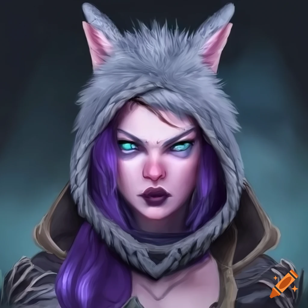 Night elf female in a wolf cowl on Craiyon