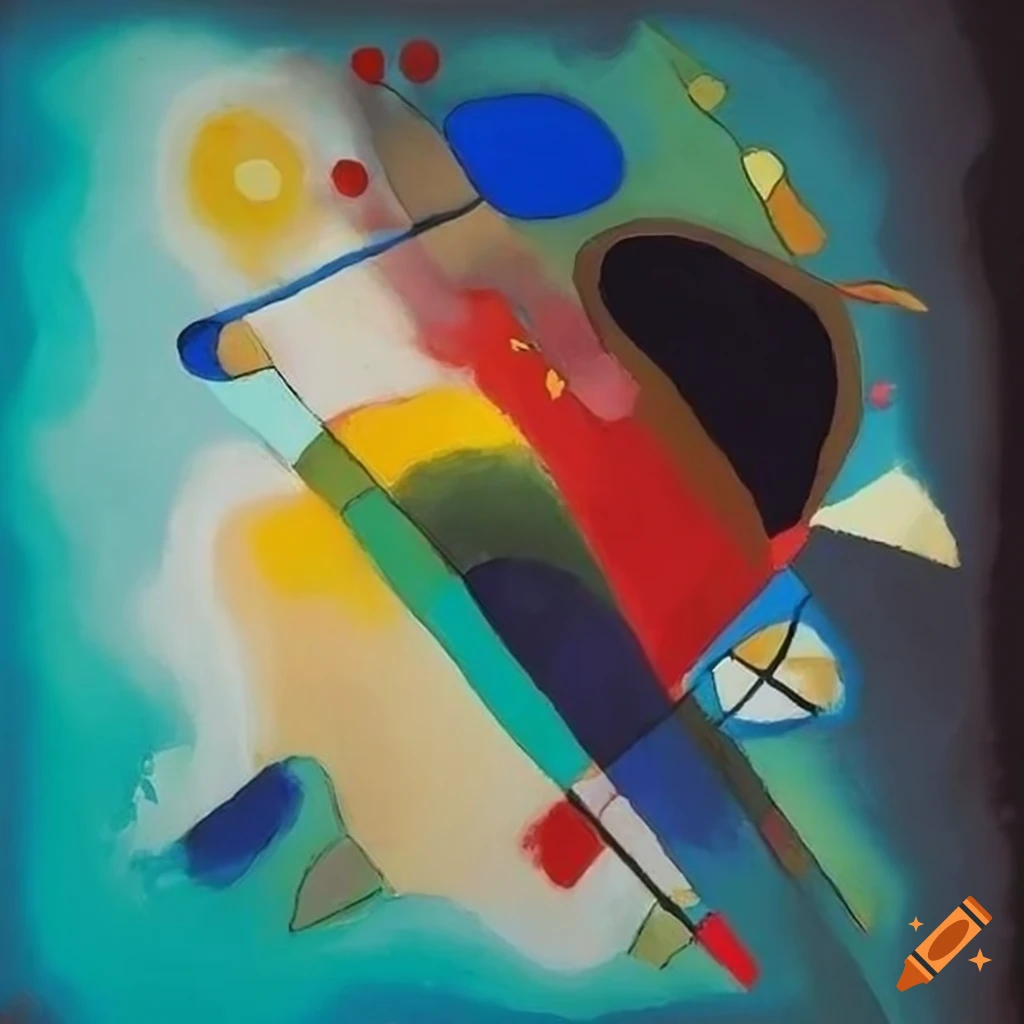 Abstract kandinsky-style painting with gestural strokes in shades of ...