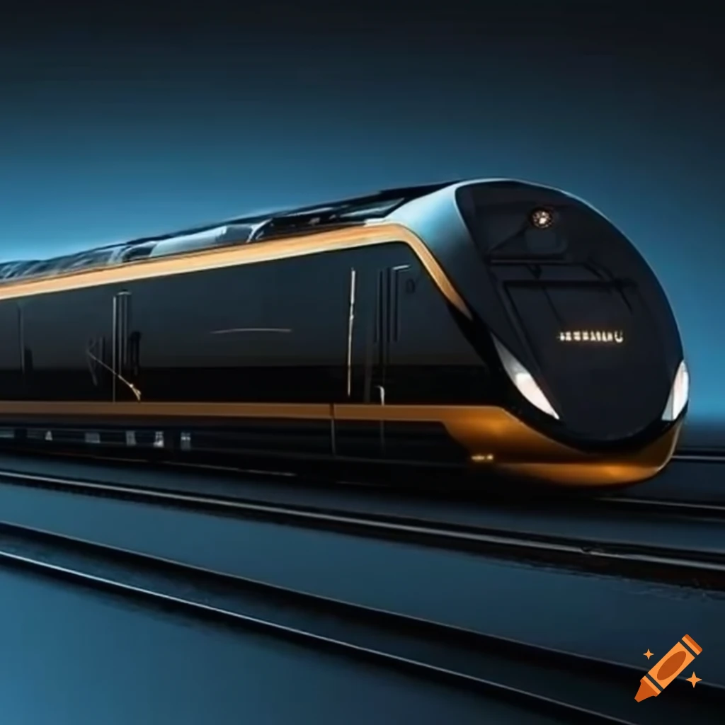 Luxurious high-speed black train with golden details named "the first ...
