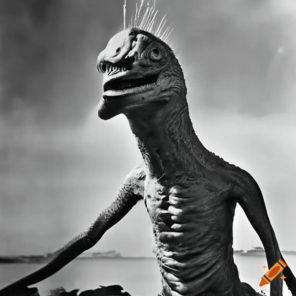 Vintage photo of giant creature at pearl harbor in 1941 on Craiyon