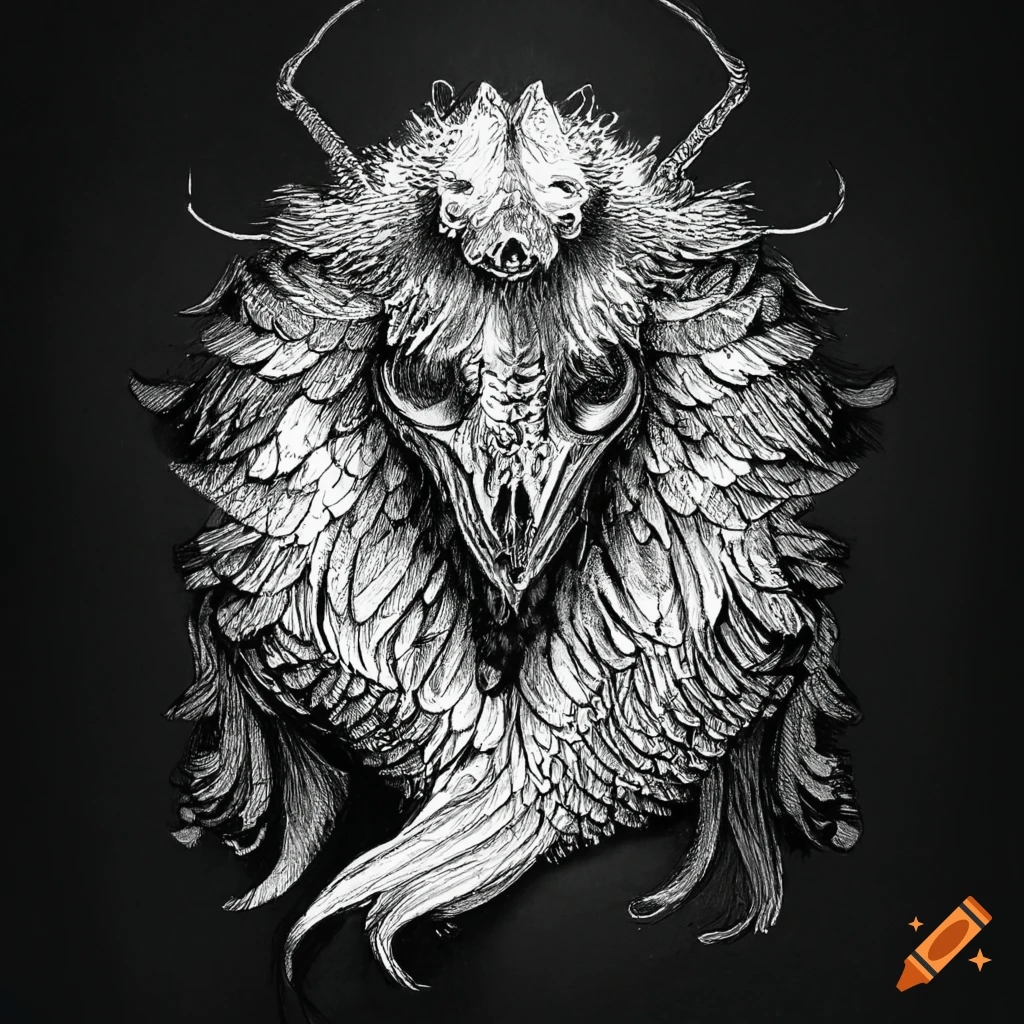 Elegant winged beast in an ink drawing on Craiyon