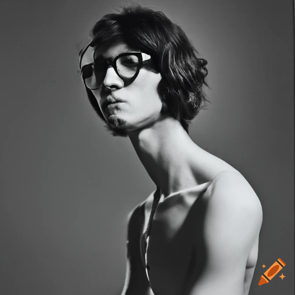 White male rockstar with black hair and glasses in the 60s on Craiyon