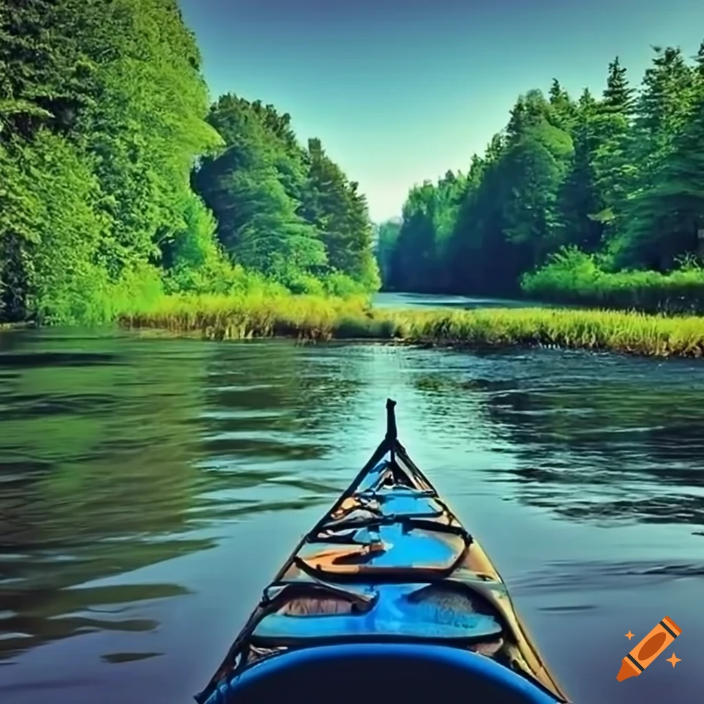 Kayak touring through wilderness rapids on Craiyon