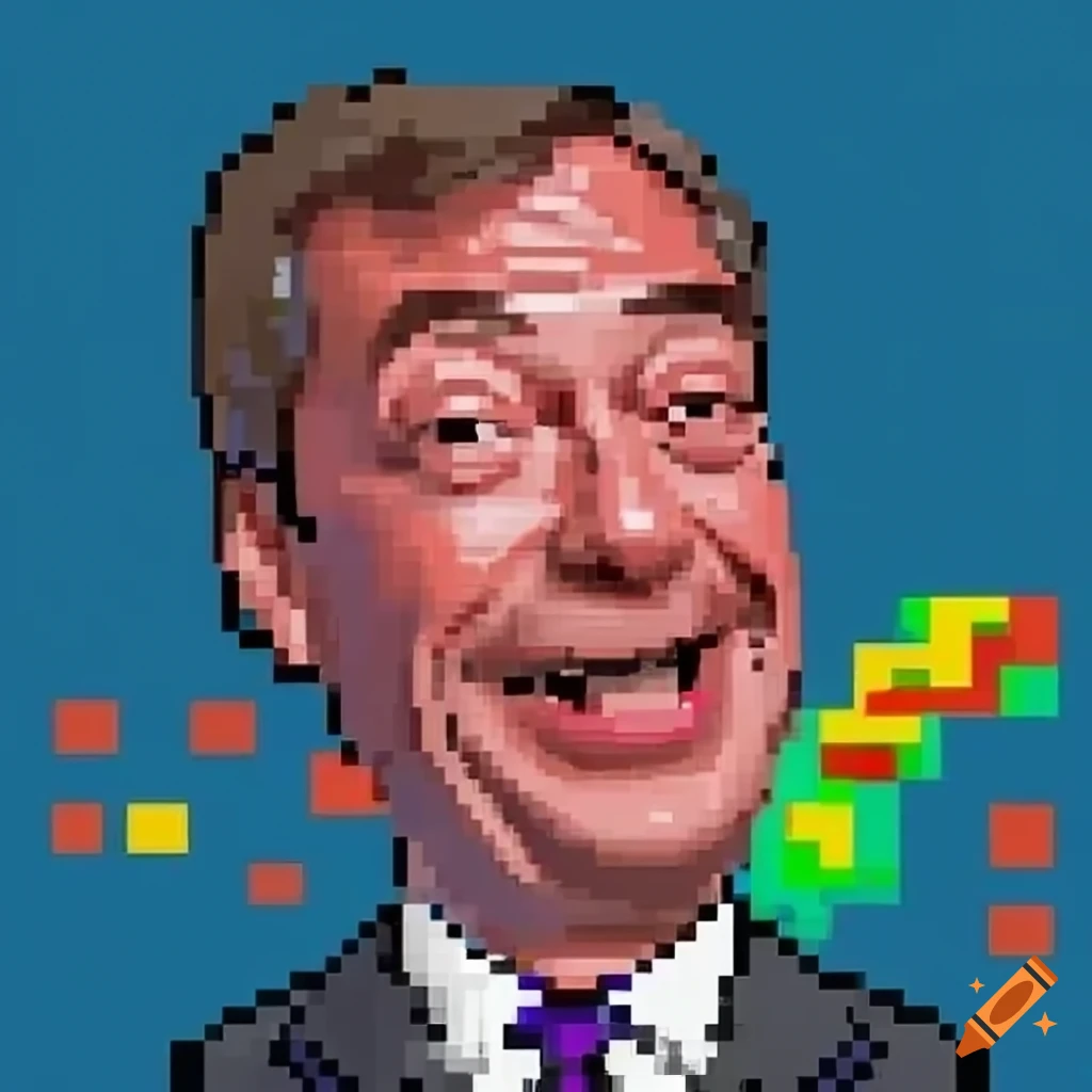 Pixelated caricature of nigel farage in retro 1990s videogame on Craiyon