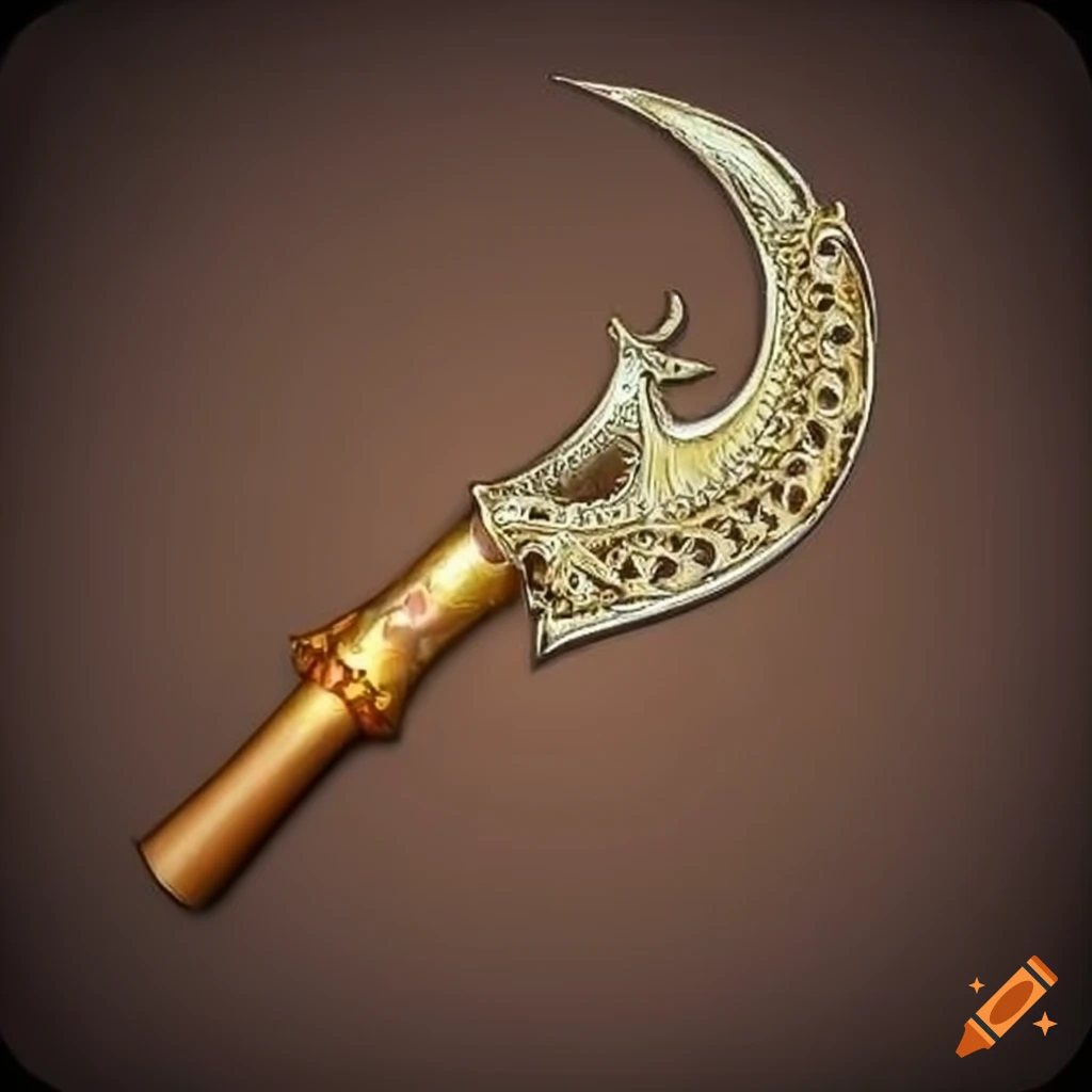Golden fantasy-style decorated sickle on Craiyon