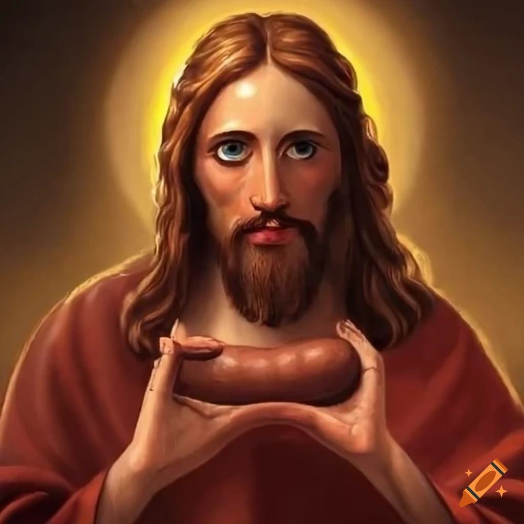 Anthropomorphized boudin sausage resembling jesus on the cross on Craiyon