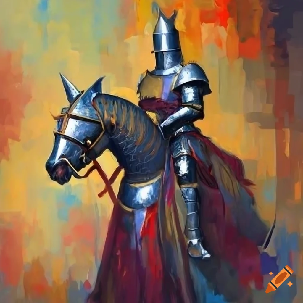 Medieval knight on an armored horse in abstract colorful style on Craiyon