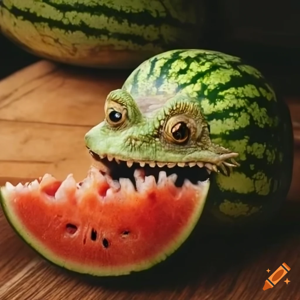 Watermelon head reptilian creature on Craiyon