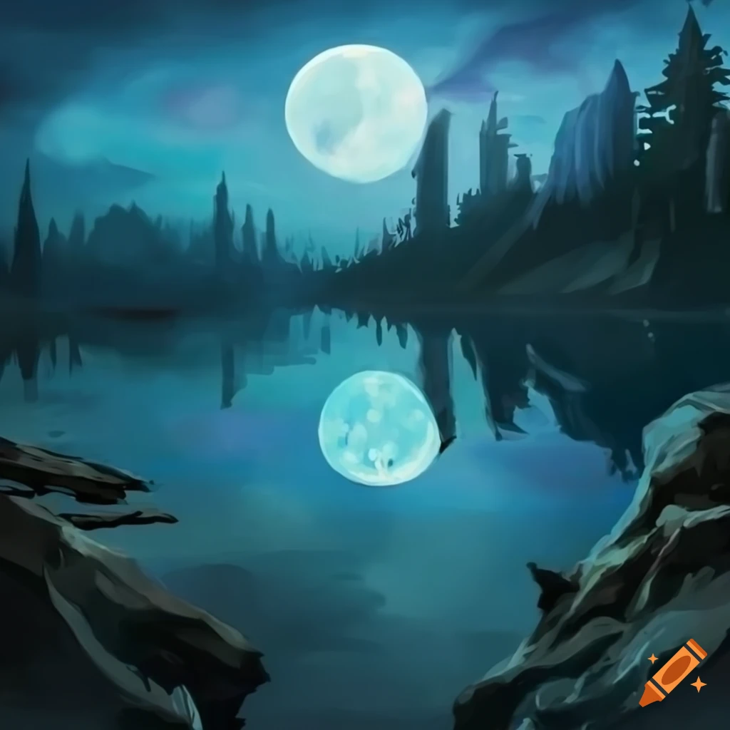 Magic the gathering illustration of a lake at night on Craiyon