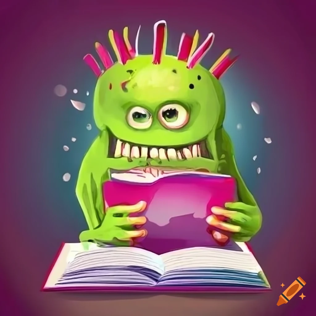 Procrastinating monster doing homework on Craiyon