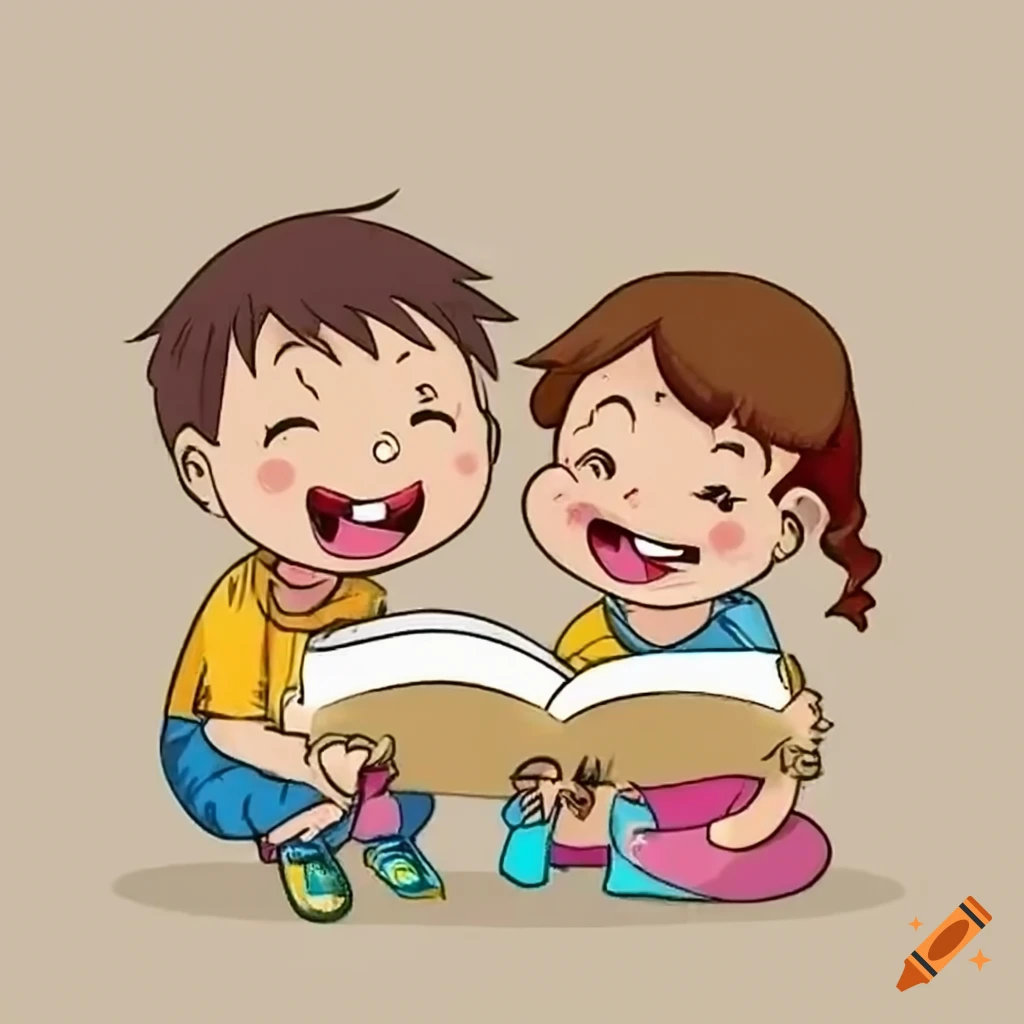 Children playing around an open dictionary on Craiyon